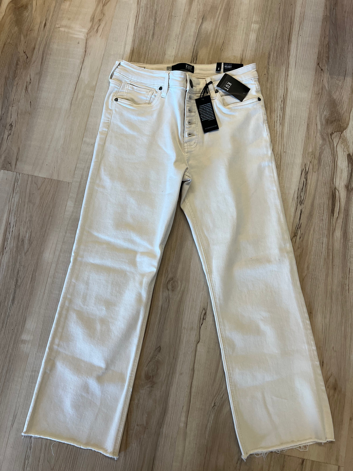 Kut from the Kloth | Kelsey High Rise Ankle Flare Step Raw Hem, Ecru ...